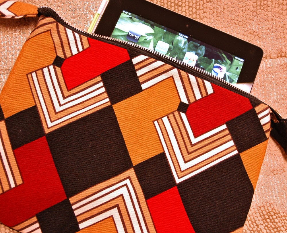 Art Deco iPad Bag Upcycled From Designer Skirt With Red, Orange, Brown ...