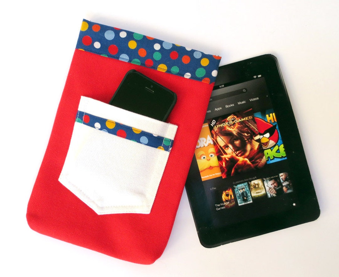 Red White Blue Polka Dot Denim Tablet Sleeve, Fits iPad Mini, 7 Inch ...