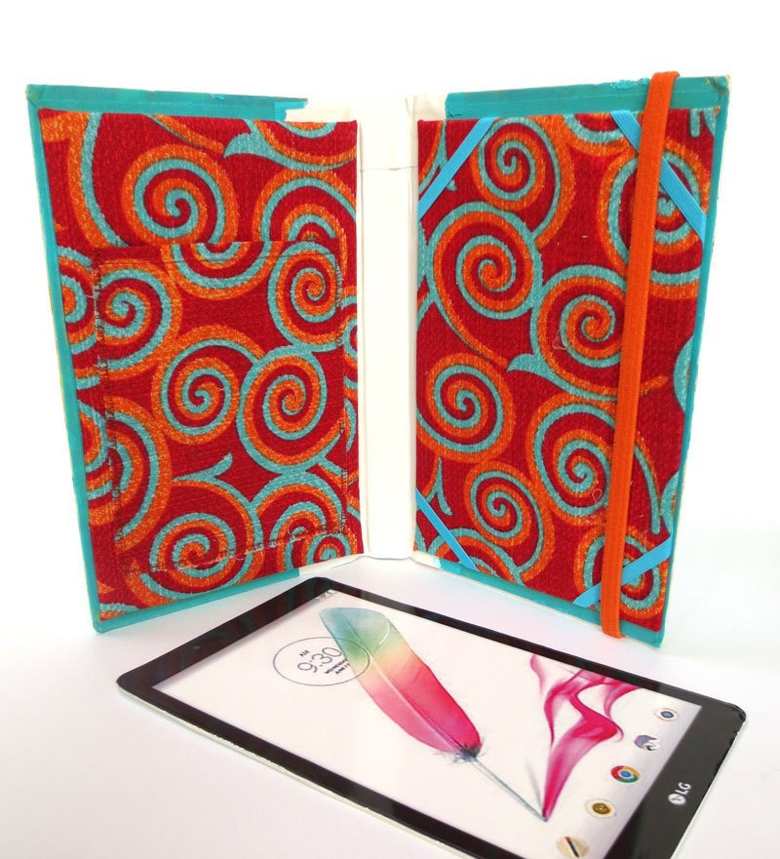 Ipad Mini Book Cover Hand Painted in Orange and Blue Swirls - Etsy