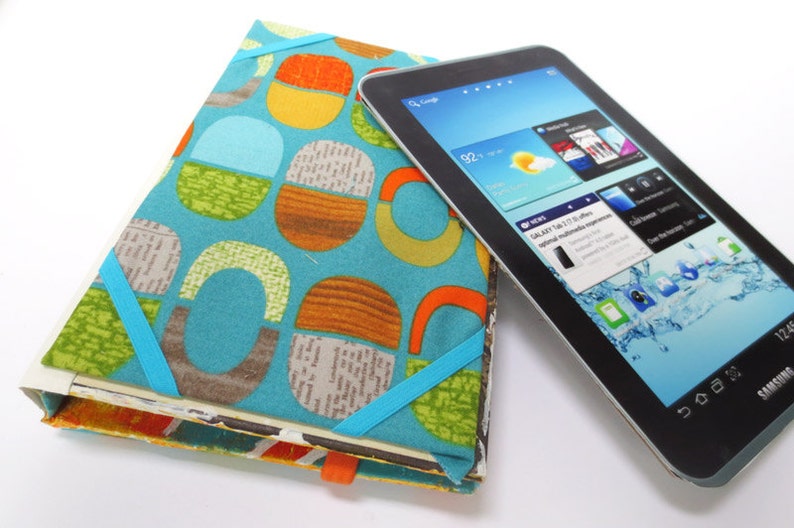Hand-painted Book-style Ereader Case in Orange, Teal and White, Fits ...