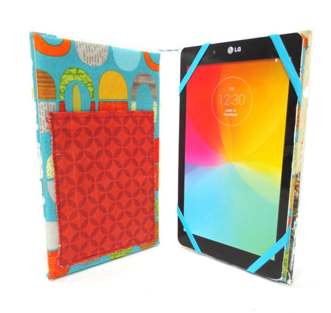 Hand-painted Book-style Ereader Case in Orange, Teal and White, Fits ...