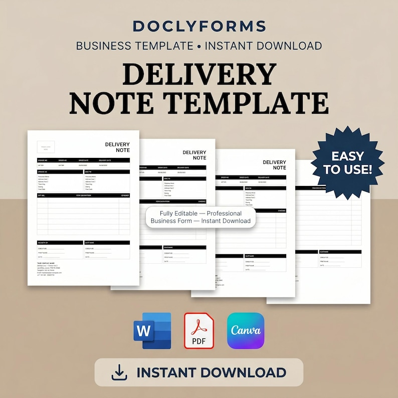 Professional Delivery Note Template | Business Form (instant Download ...