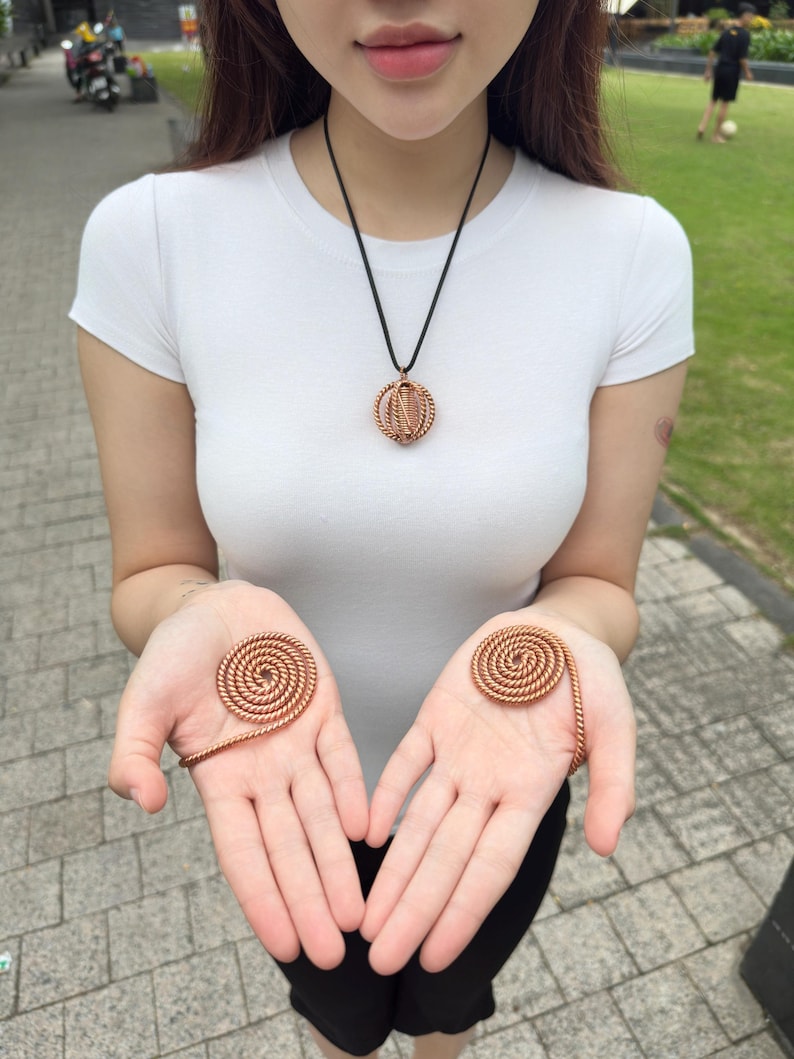 Pure Copper Spiral Hand Ring Set – Handmade Energy Jewelry for ...