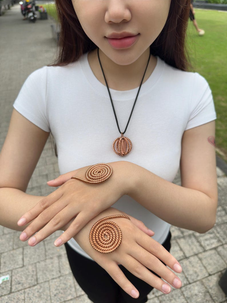 Pure Copper Spiral Hand Ring Set – Handmade Energy Jewelry for ...