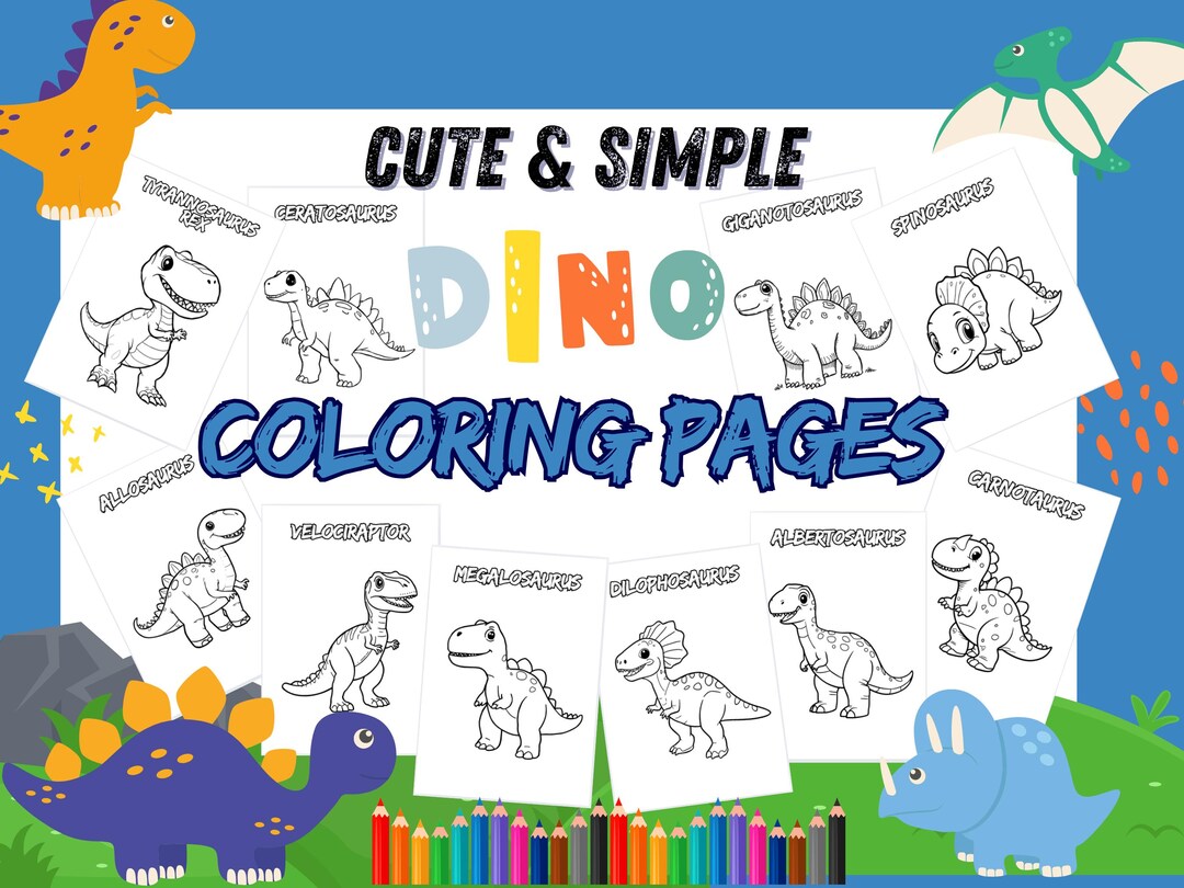 Simple Dinosaur Coloring Pages for Kids, Toddlers, Preschool, Home ...