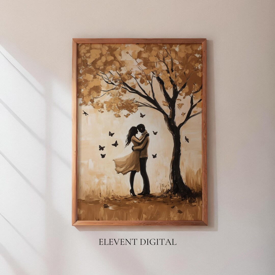 Autumn Couple Kiss Painting: Romantic Tree Art (digital Download) - Etsy