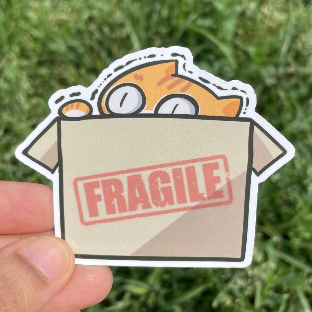 Fragile Ginger Cat Sticker Cute Scared Kitty Sticker 3inch X 3inch Non ...