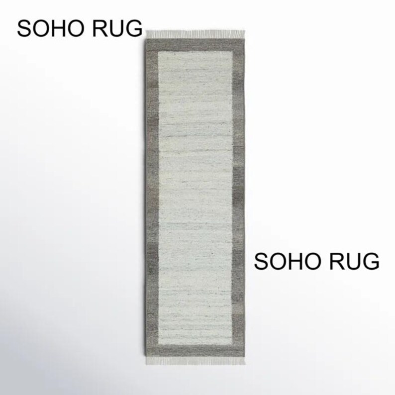 Modern Grey Border Runner Rug - Minimalist Neutral Soho Rug for Kitchen ...
