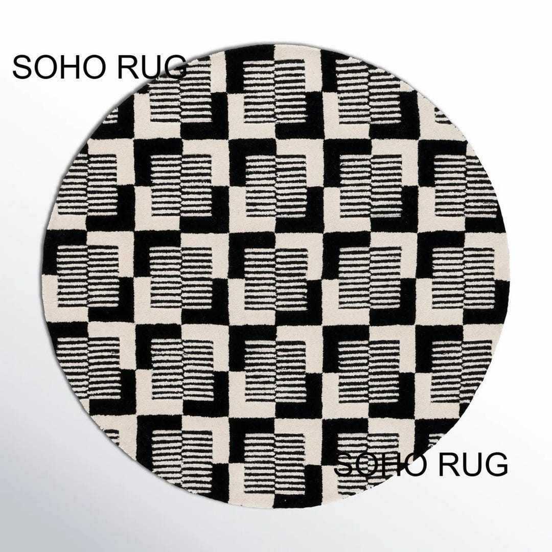 Round Black and White Geometric Rug, Handmade Modern Area Rug ...