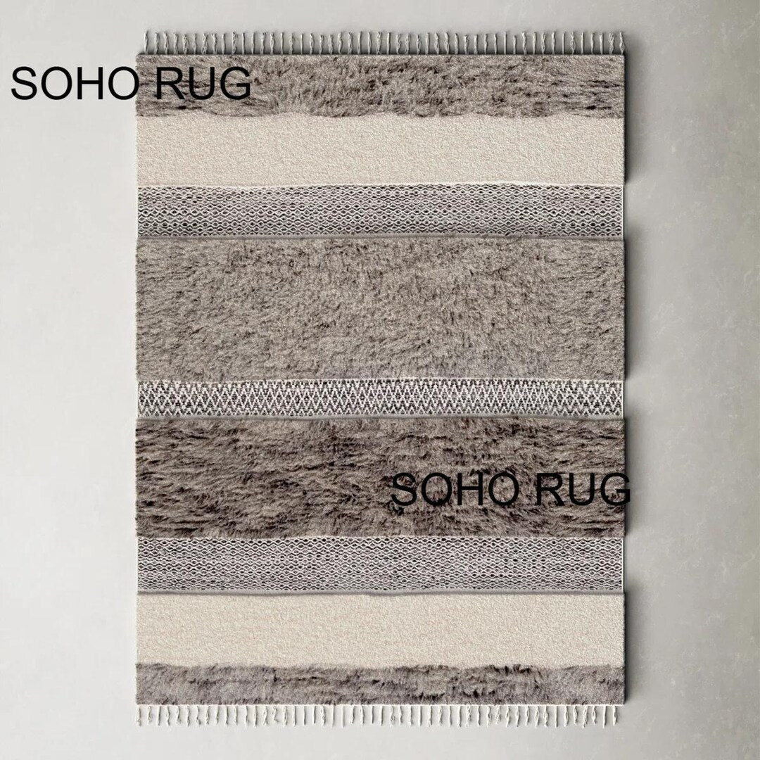 SOHO Neutral Striped Rug – Handmade Wool Flatweave Area Rug, Modern ...
