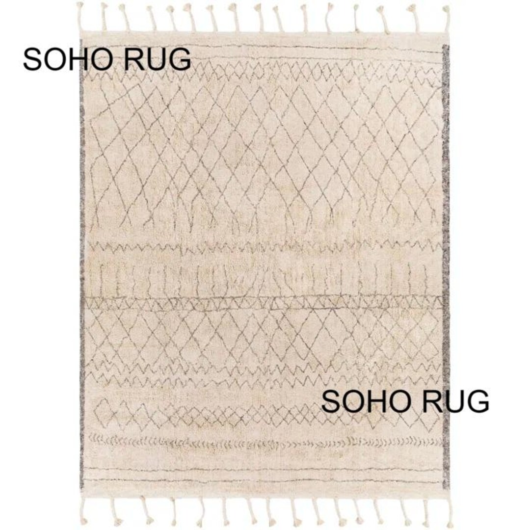 Moroccan Berber Style Rug, Handmade Ivory Cotton Area Rug With Tassels ...