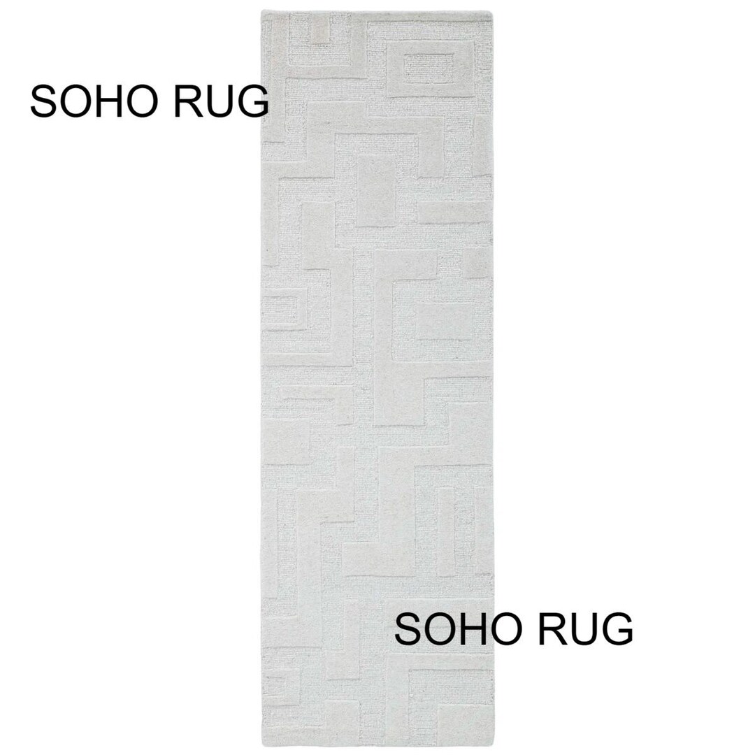 Modern Maze Pattern Wool Runner, Luxury Cream Greek Key Style Rug, Soho ...