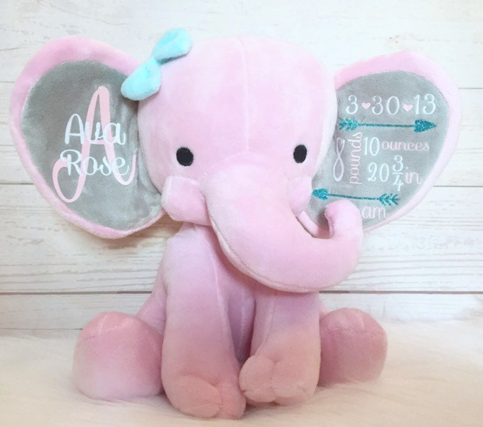 Birth Stat Elephant Stuffed Animal Pink Stuffed Elephant | Etsy
