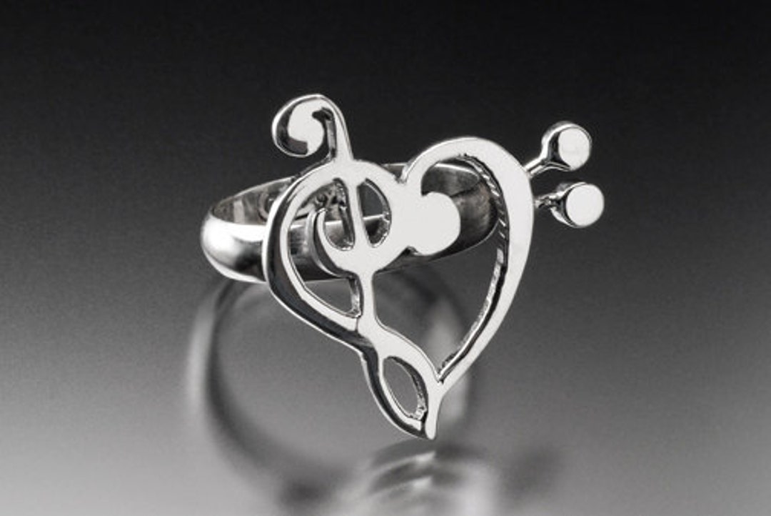 Sterling Silver Music Heart Ring: Treble Bass Clef Band - Etsy
