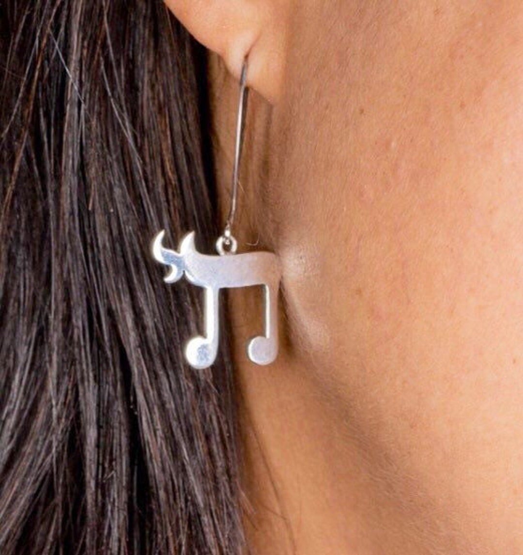 Sterling Silver Chai Musical Note Earrings, Hebrew Jewelry Gift - Etsy