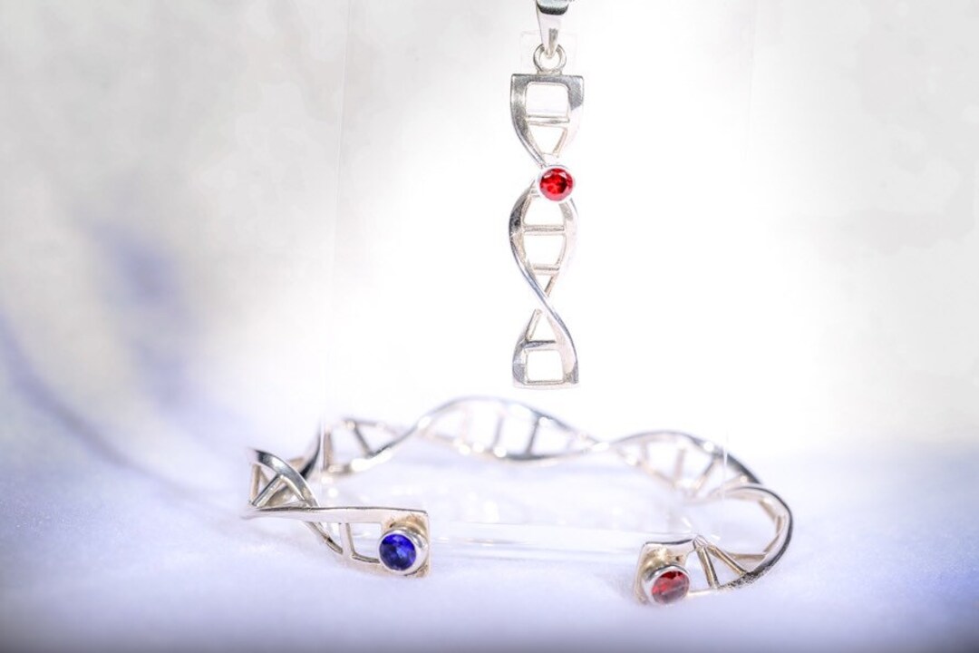 DNA JEWELRY SET, Sterling Silver Necklace and Bracelet Set With Blue ...