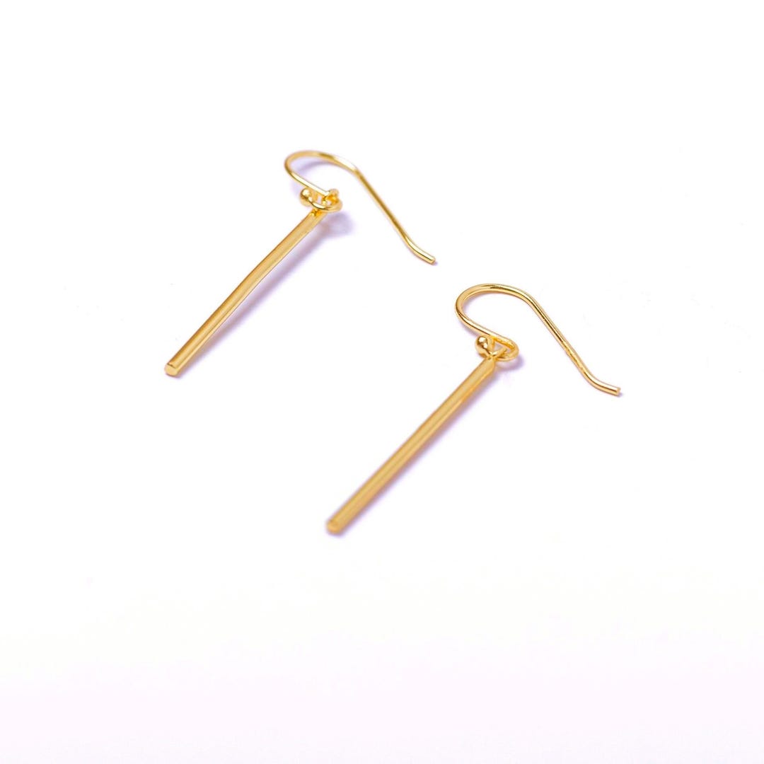 Gold Drop Earrings, Light Weight Stick Dangle, Everyday Wear Jewelry - Etsy