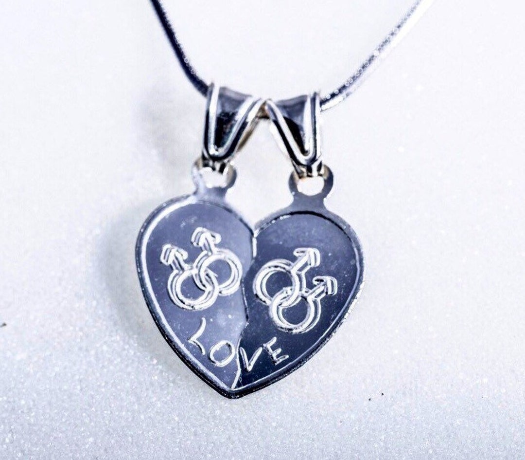 Sterling Silver Broken Heart Pendant Necklace: Gay Men's Love Symbol - Etsy