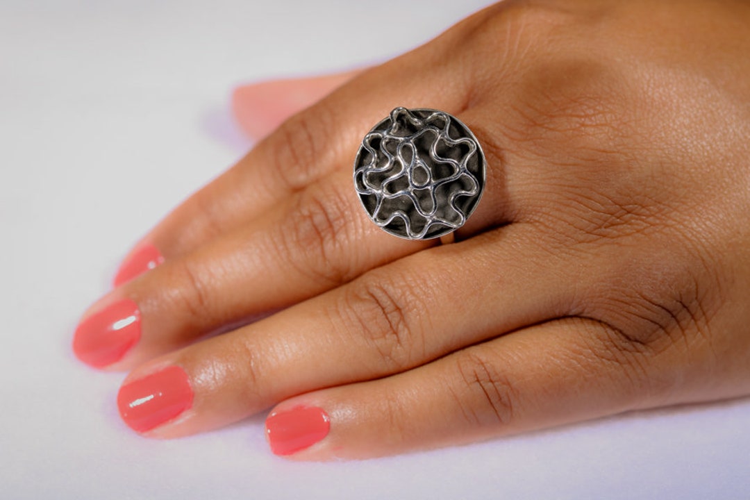 Unique Silver Ring, Handmade Statement Ring, One of a Kind Abstract ...