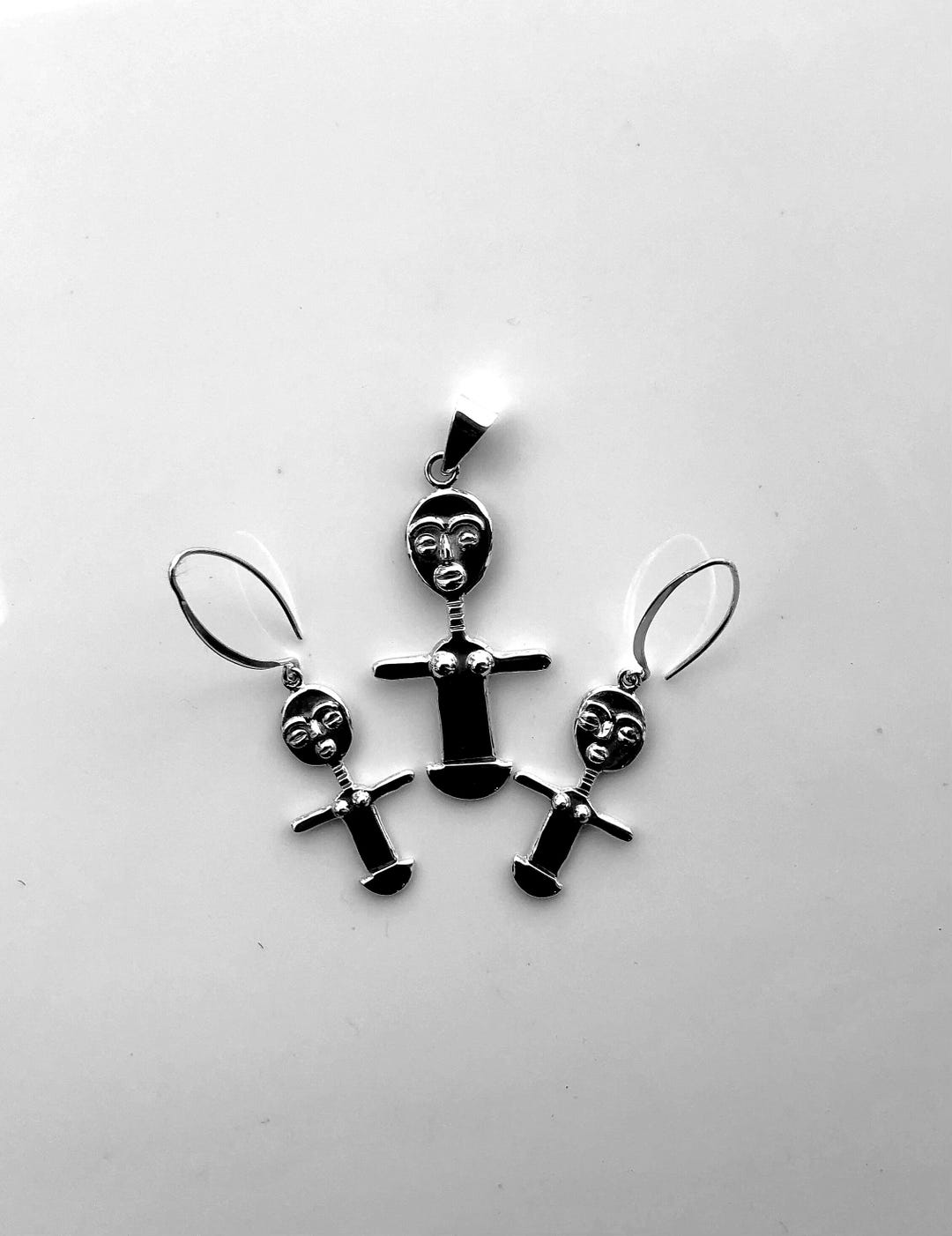 Akwaba Doll Necklace Set, Silver Fertility Dolls, Akua'ba Jewelry Gift ...