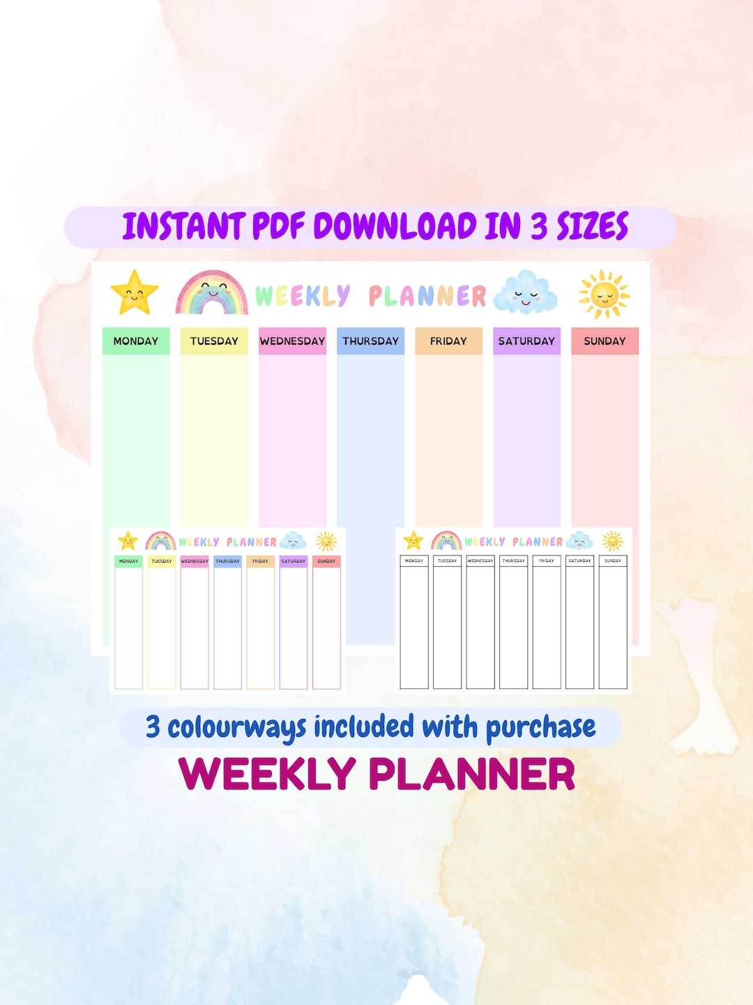 Rainbow Weekly Planner | Printable 7 Day Schedule for Kids & Family ...