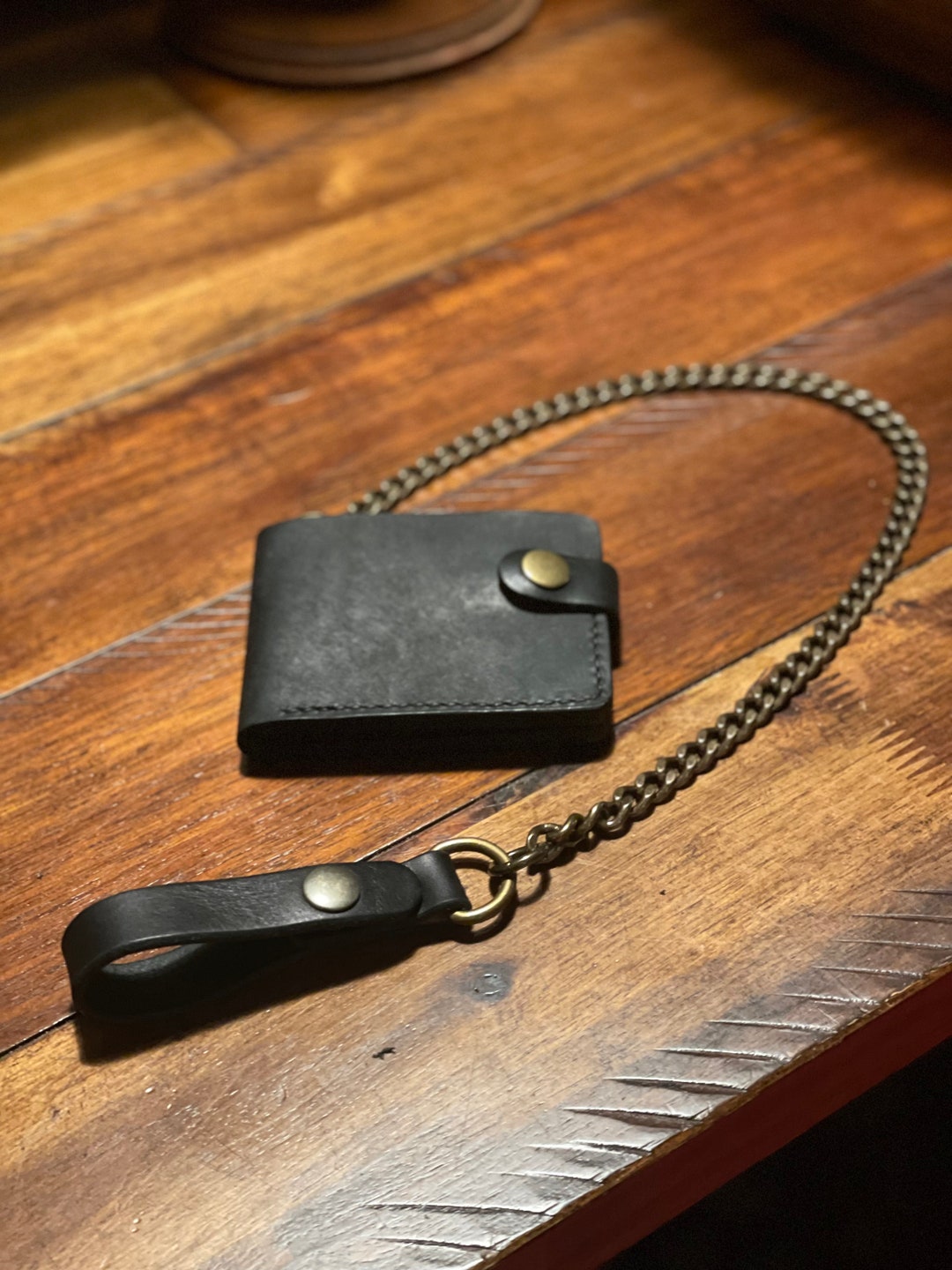 Leather Bifold Chain Wallet With Snap Closure - Etsy