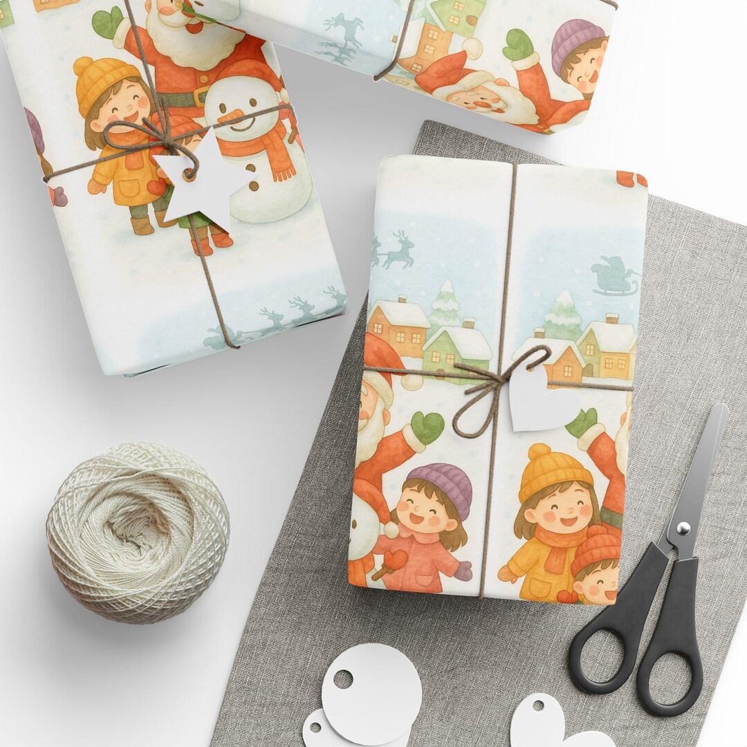 Santa Family Illustration Wrapping Paper | Christmas Holiday Gift Wrap ...