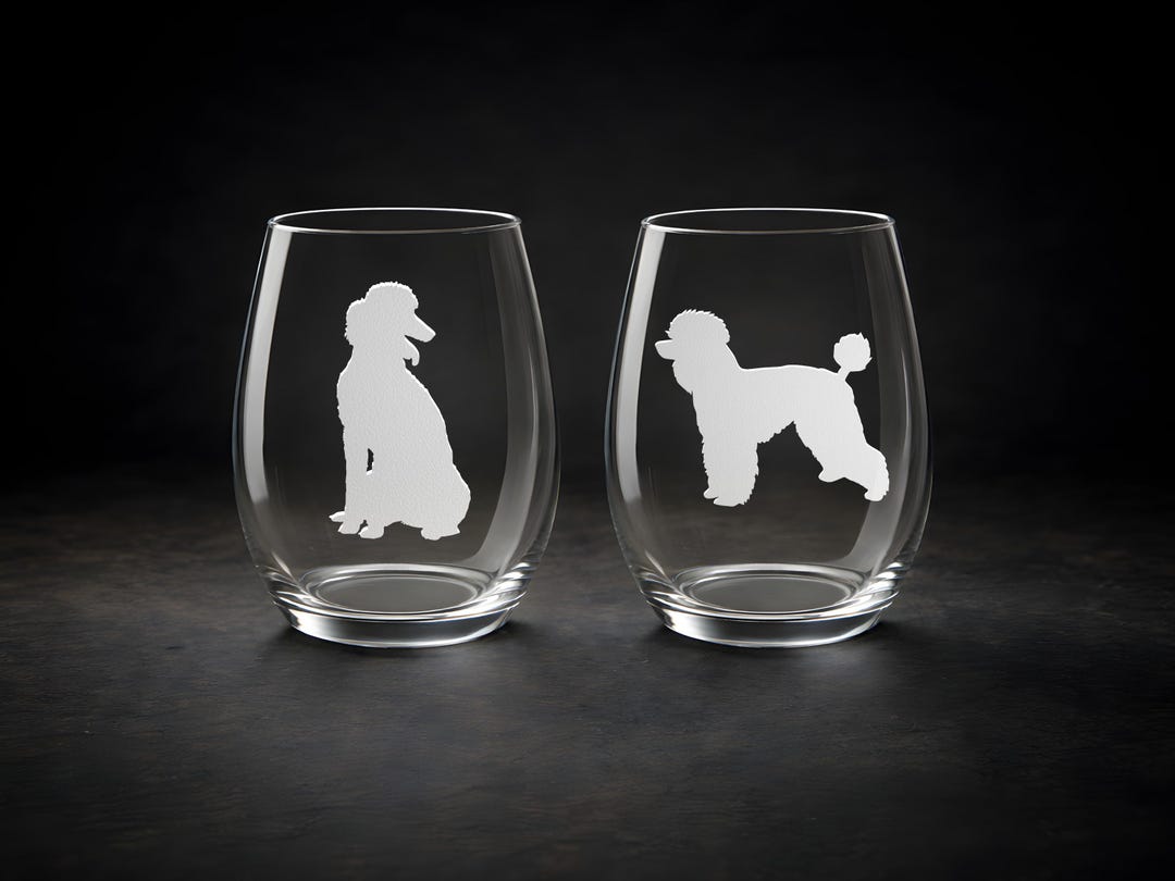 Poodle Wine Glass Set – Engraved Dog Breed Barware – Poodle Lover Gift ...