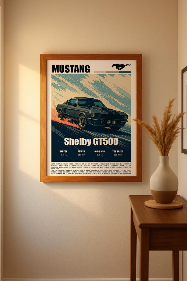 Ford Mustang Shelby GT500 Poster, Eleanor Classic Car, Digital Download ...