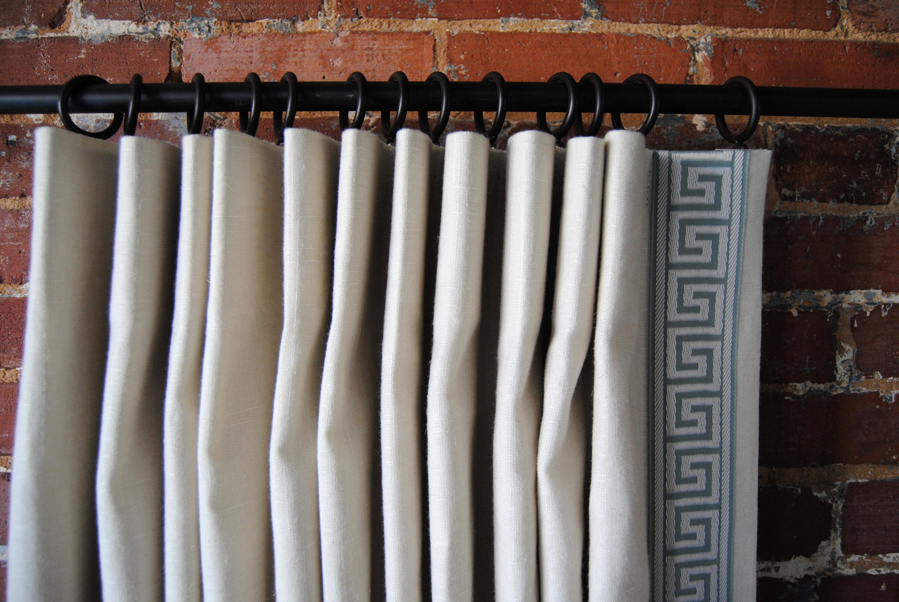 Up to 84"l Greek Key Panel - Solid Linen With Greek Key Tape Trim ...