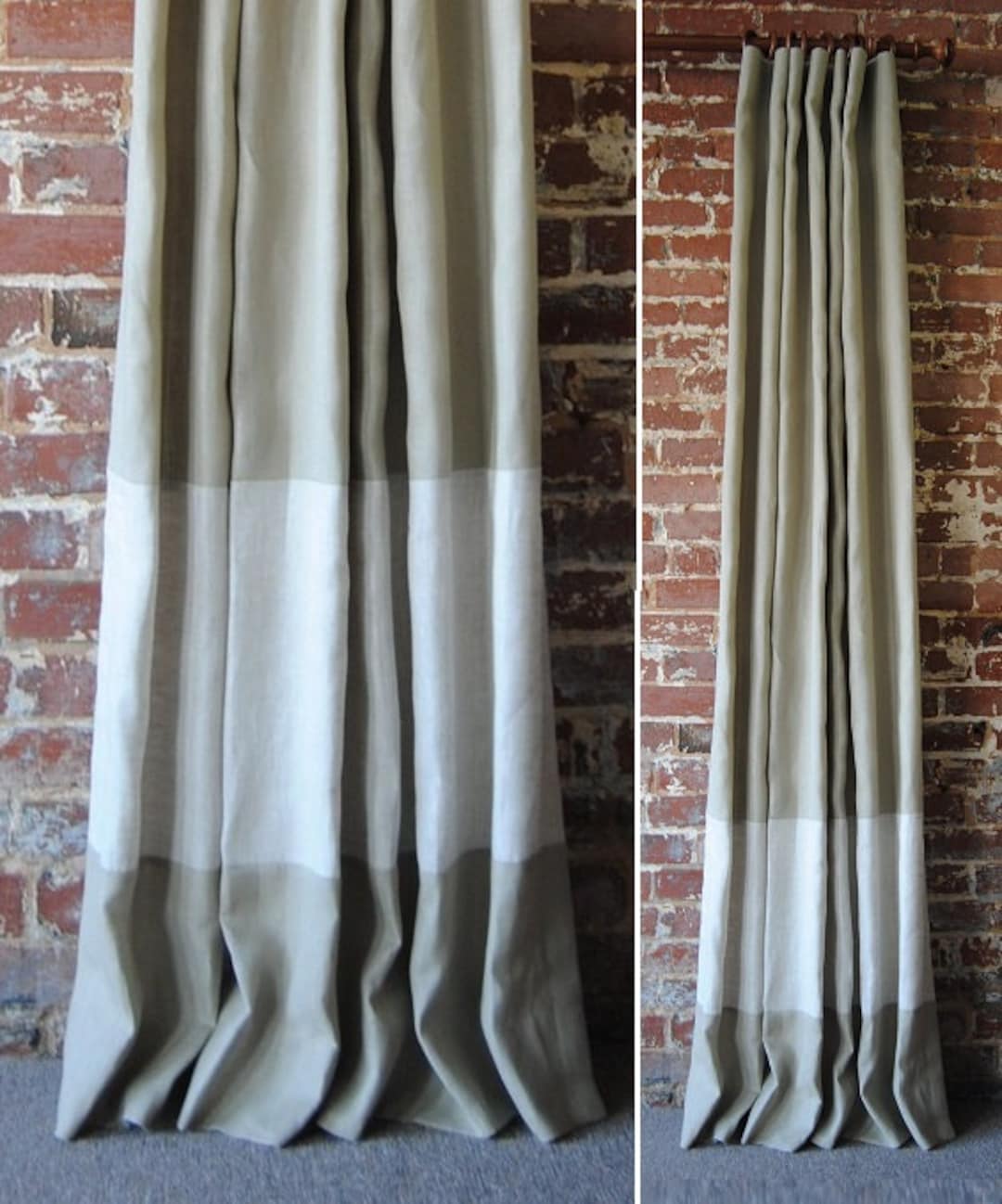 84" Banded Panel - Custom Curtains - 28 Color Options - Linen Fabric ...