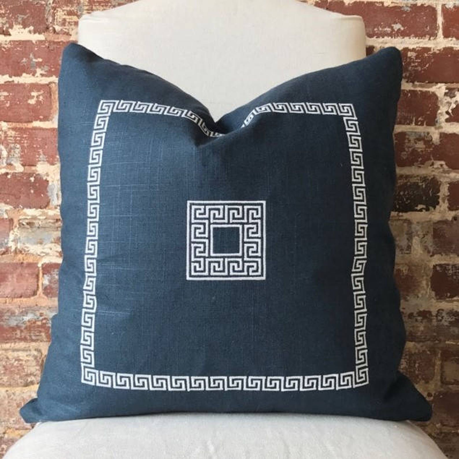 Greek Key Pillow - Indigo and White - 20" X 20" - Etsy