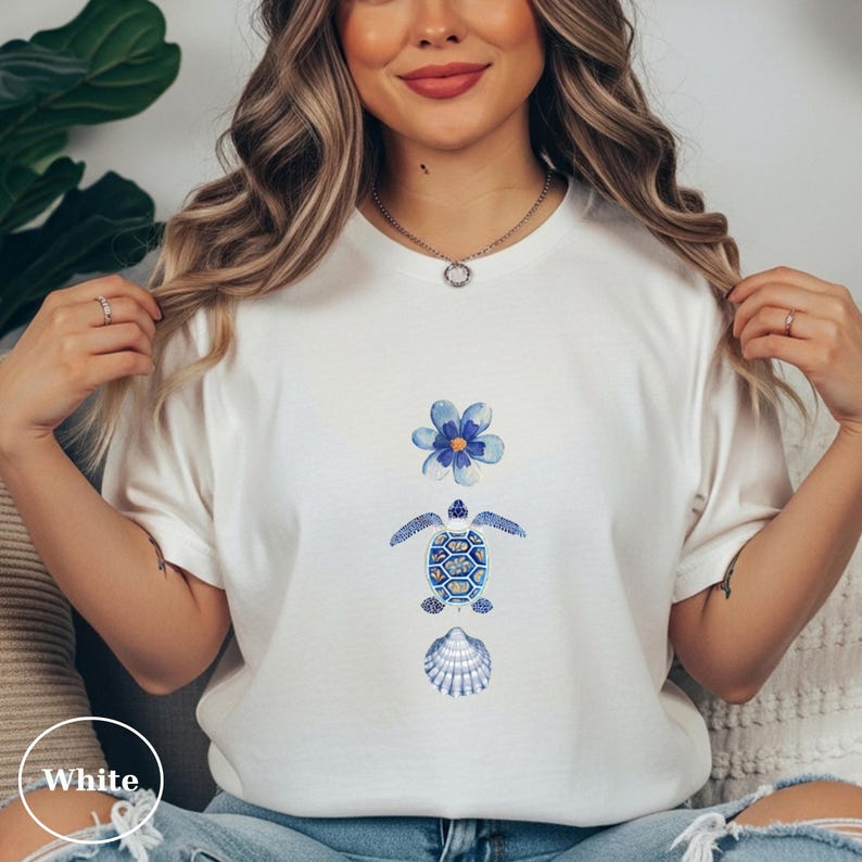 Sea Turtle Floral T-shirt, Ocean Boho Beach Graphic Tee - Etsy