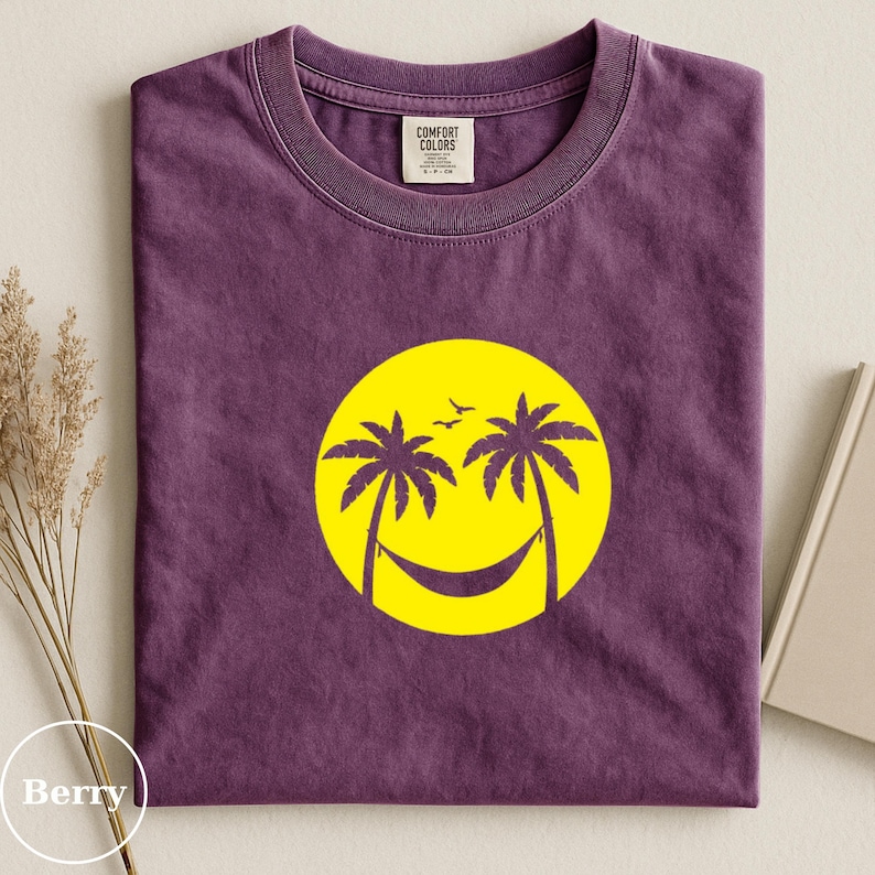 Smiley Face Palm Tree Hammock T-shirt, Retro Summer Beach Vibes Tee - Etsy