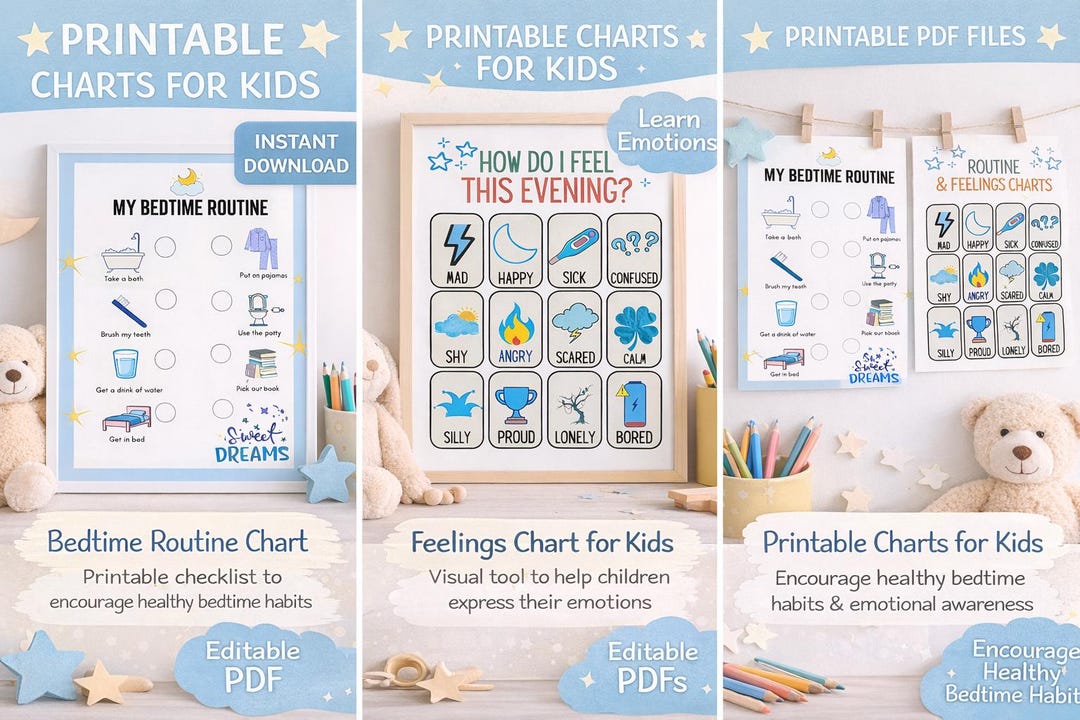 Bedtime Routine Chart for Kids | Visual Schedule Printable | Autism ...
