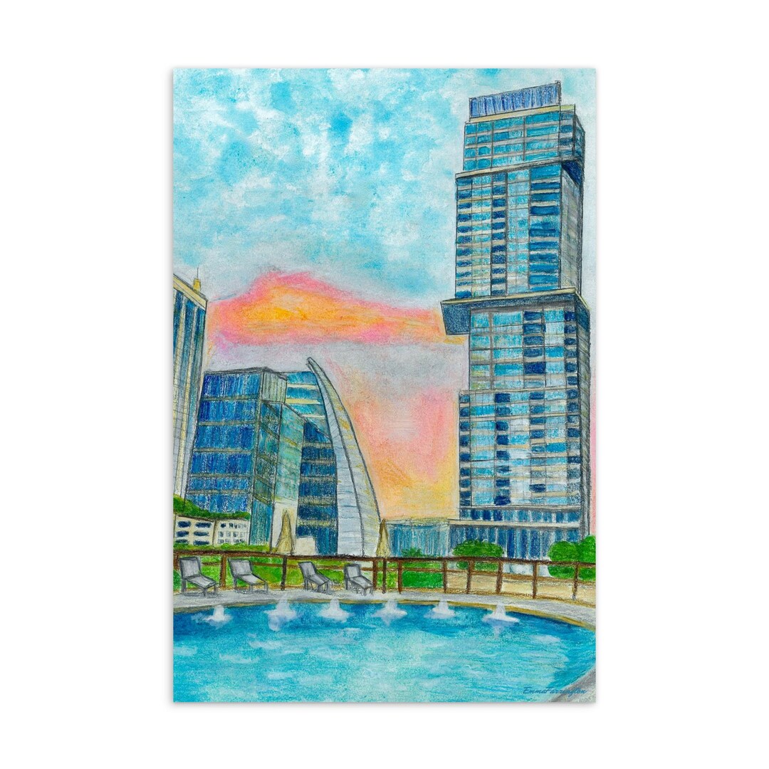 Austin Texas Postcard | Original Watercolor & Colored Pencil City Print ...