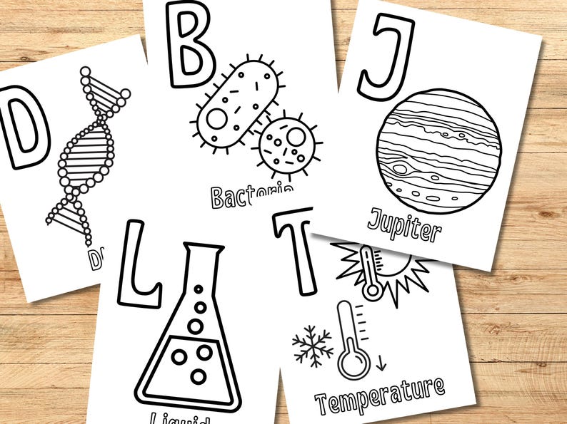 ABC Science Alphabet Coloring Pages - Etsy