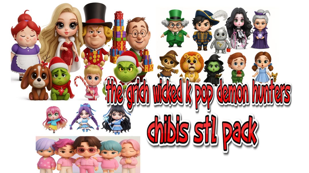 The Grinch Wicked K-pop Demon Hunters Chibi STL Pack – Ultimate Mashup ...