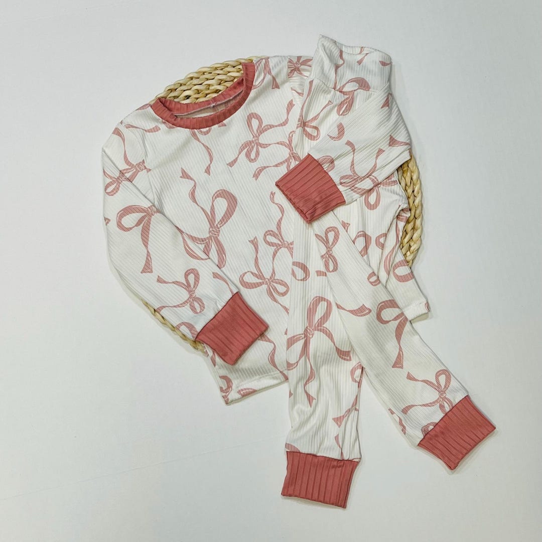 Pink Bow Ribbed Lounge Set - Baby Girl Lounge Set - Pink Bow - 3m to ...