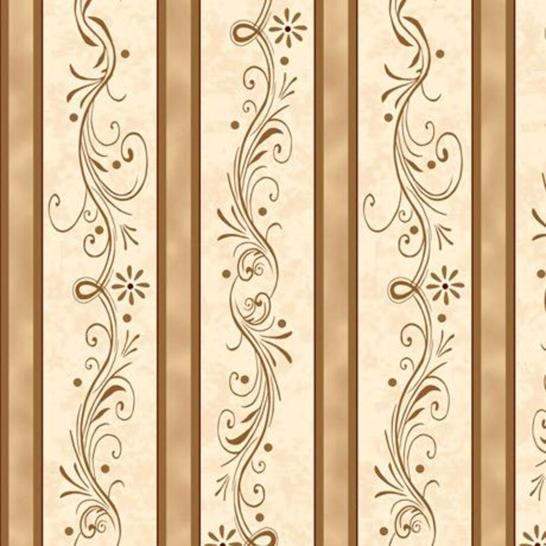 Amazing Grace Decorative Scroll Stripe Tan Fabric by the 1/2 Yard ...