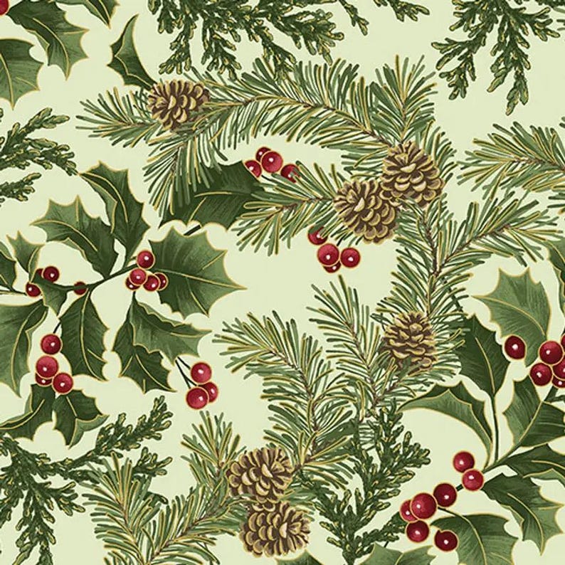Benartex Light Leaf Multi Pine Forest Winter in the Pines Metallic ...