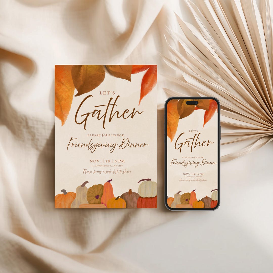 Friendsgiving Invitation Template | Editable Fall Dinner Party Invite ...