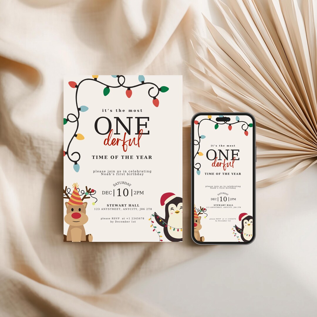 Christmas First Birthday Invitation | Onederful Time of the Year ...