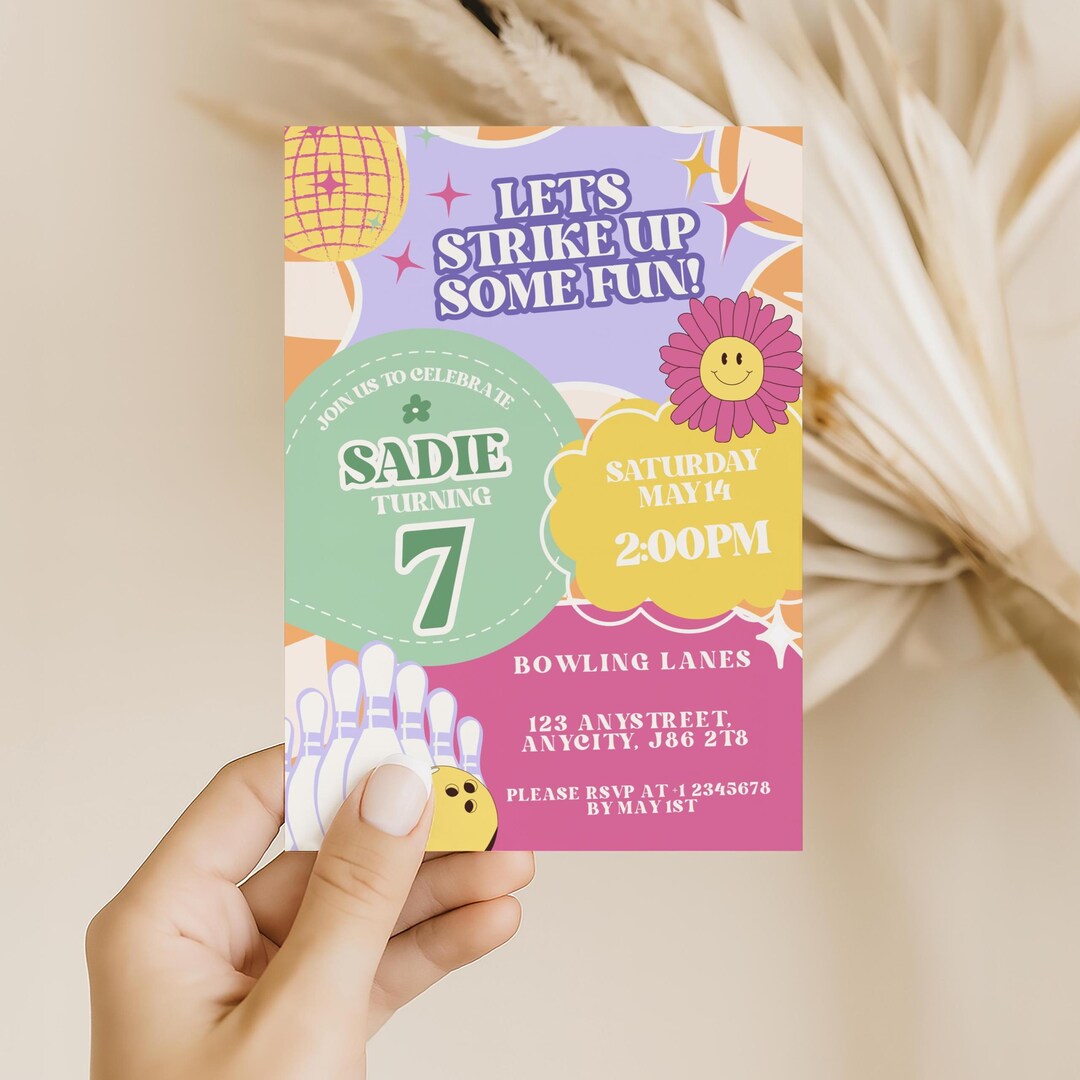 Retro Bowling Birthday Invitation, Girl Bowling Party Invite, Let’s ...