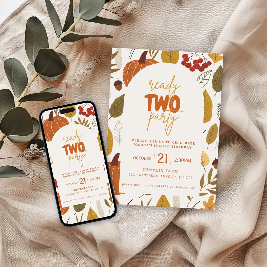Ready Two Party Invitation | Fall Pumpkin Birthday Invite | Editable ...