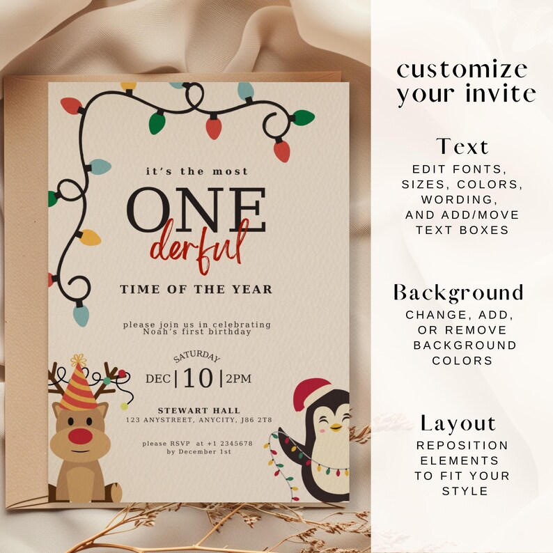 Christmas First Birthday Invitation | Onederful Time of the Year ...