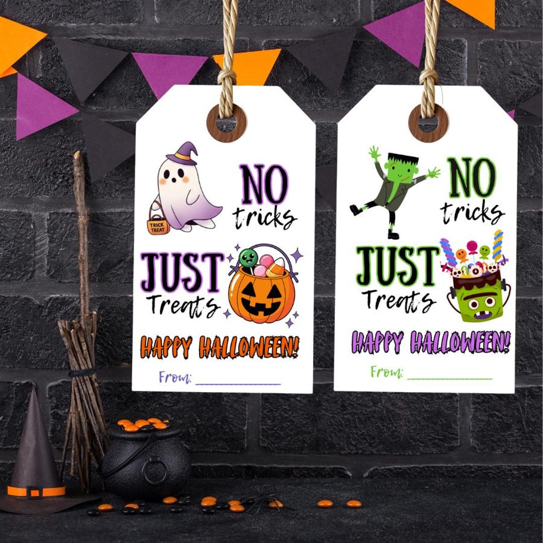 Printable Halloween Gift/favor Tag: No Tricks, Just Treats (PDF) - Etsy