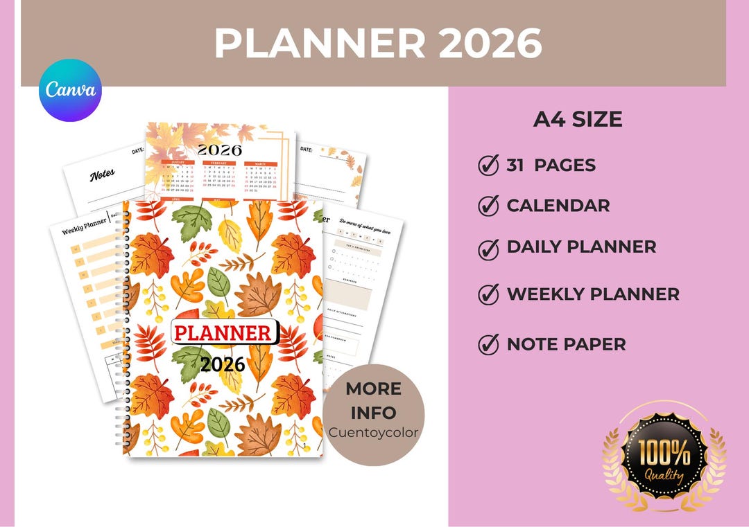Printable Autumn Planner - 31 Pages | Daily, Weekly & Notes Pages. 2026 ...