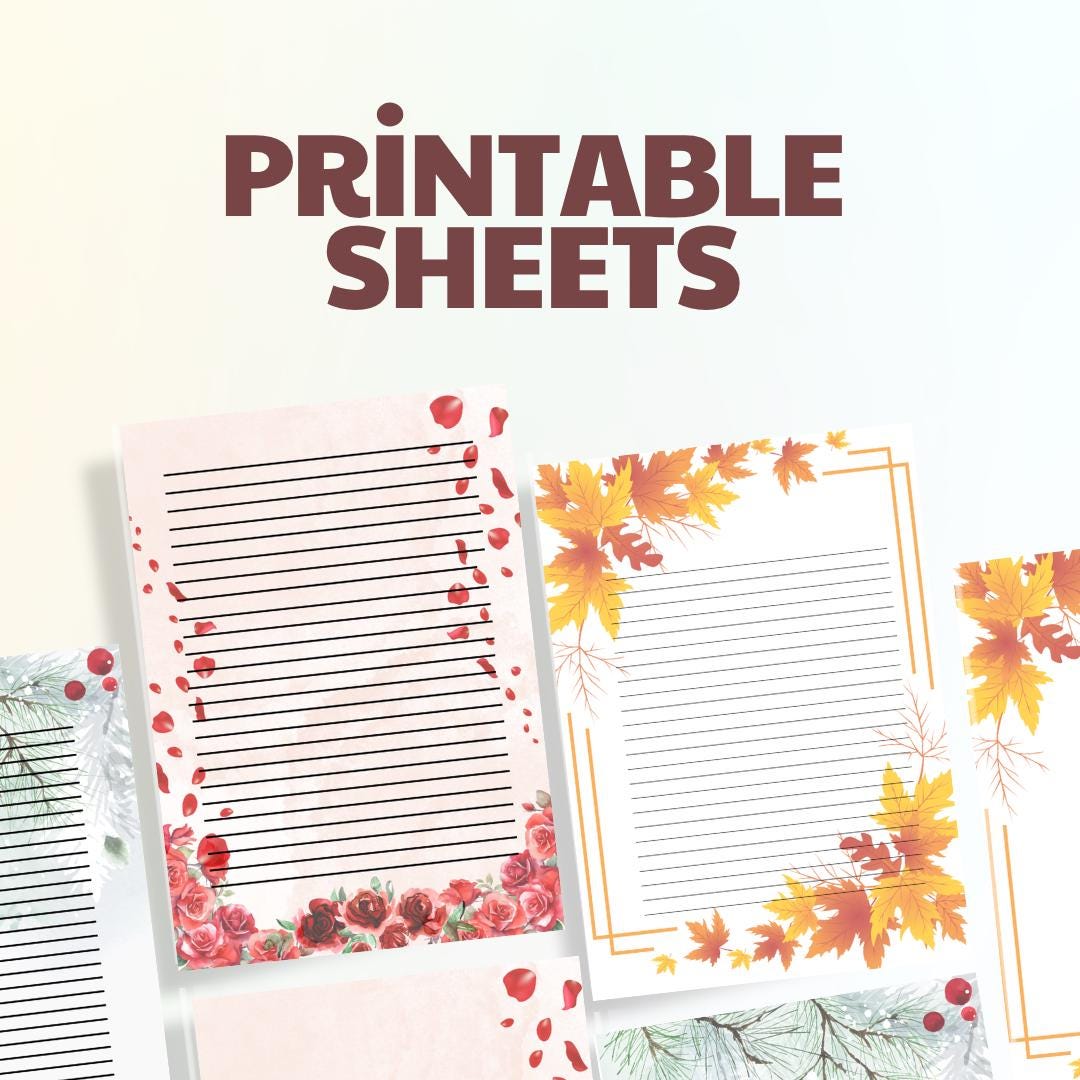 Printable Stationery Set – 20 Lined & Blank Letter Papers With Matching ...