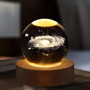 Galaxy Crystal Ball Lamp – 3D Milky Way Sphere on Wooden Base | LED ...